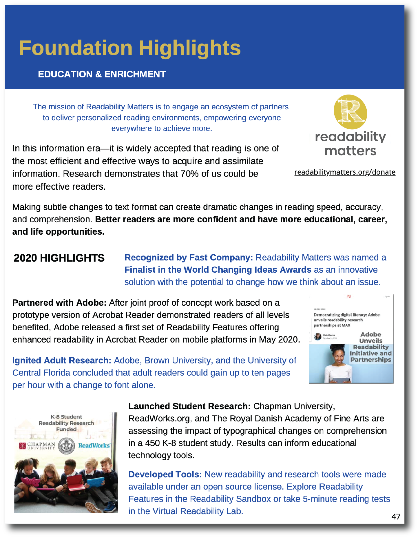 The Giving Back Fund 2020 Report | Readability Matters